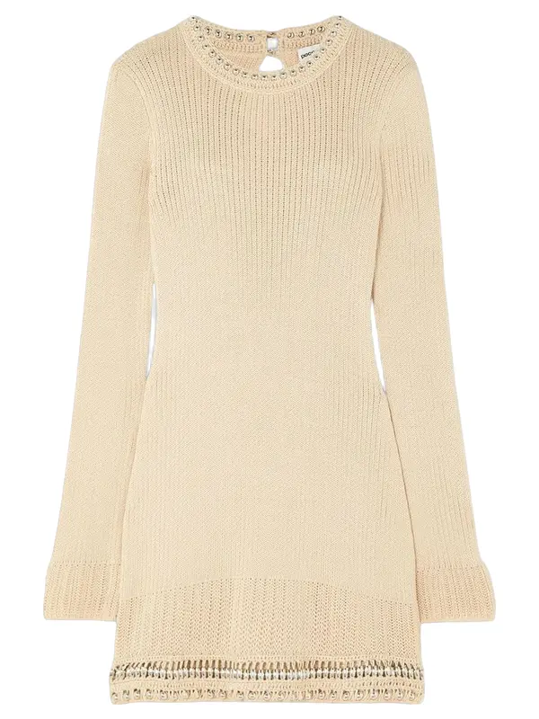 Rabanne Embellished Open-knit Cotton Mini Dress - Beige