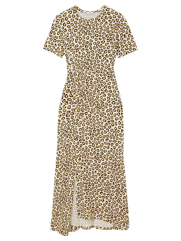 Rabanne Ruched Leopard-print Jersey Midi Dress - Animal Print