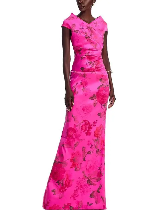 Rickie Freeman For Teri Jon Pleated Waist Gown - Hot Pink Multi