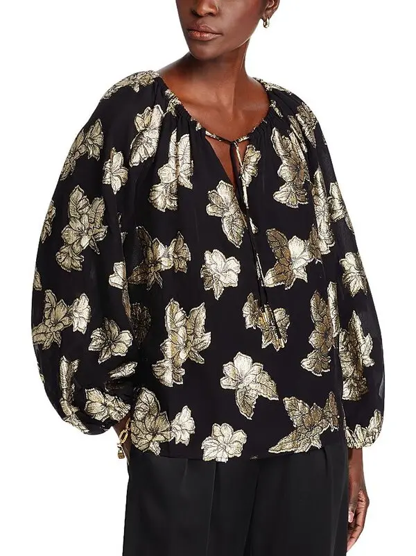 Tommy Bahama Shimmering Shores Tie Neck Blouse - Black