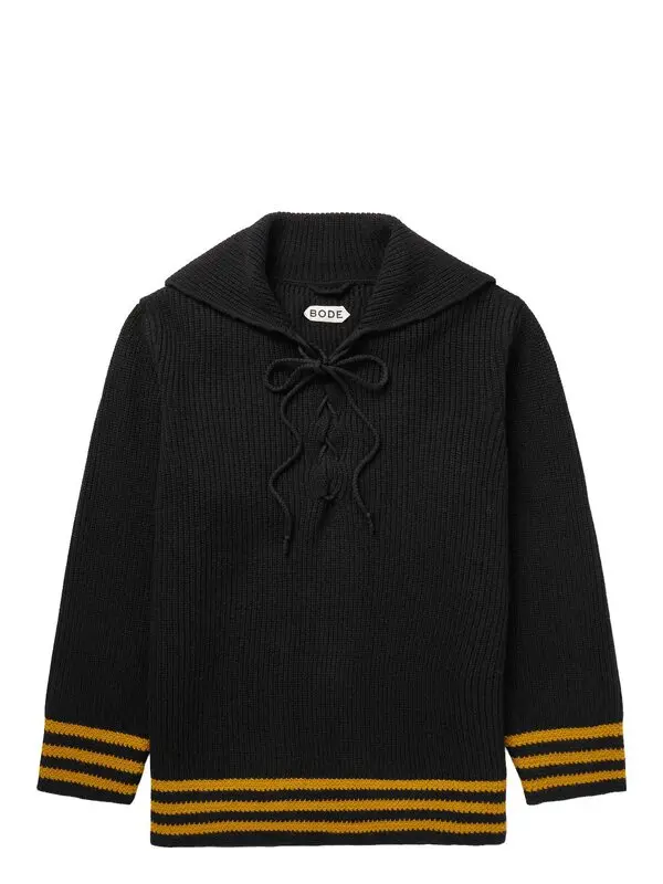 BODE Deck Striped Ribbed Wool Sweater - Black