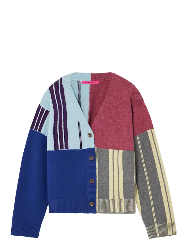 THE ELDER STATESMAN Color-block Striped Cashmere Cardigan - Blue