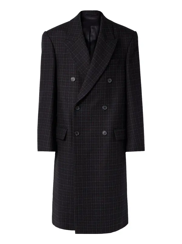 Wardrobe.NYC Double-breasted Checked Wool Coat - Black