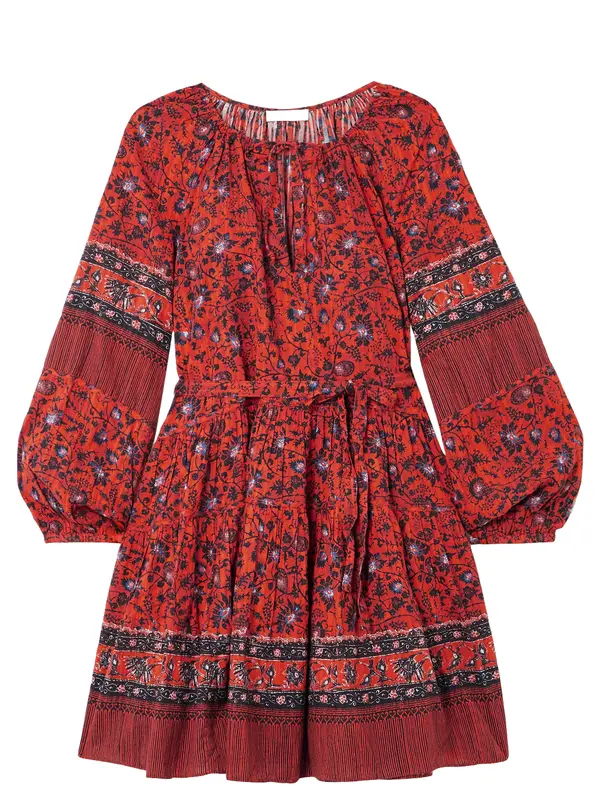 Ulla Johnson Abri Belted Tiered Mini Dress - Red