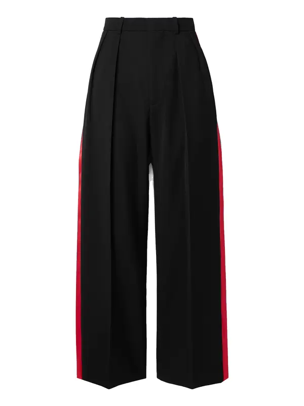 Wardrobe.NYC Pleated Wool-piqué Wide-leg Pants - Black