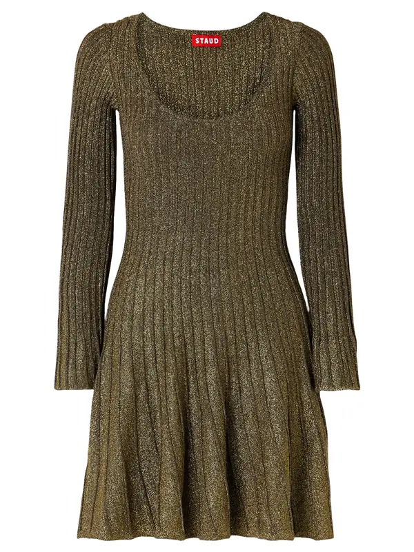 Staud Raquel Ribbed-knit Mini Dress - Metallic
