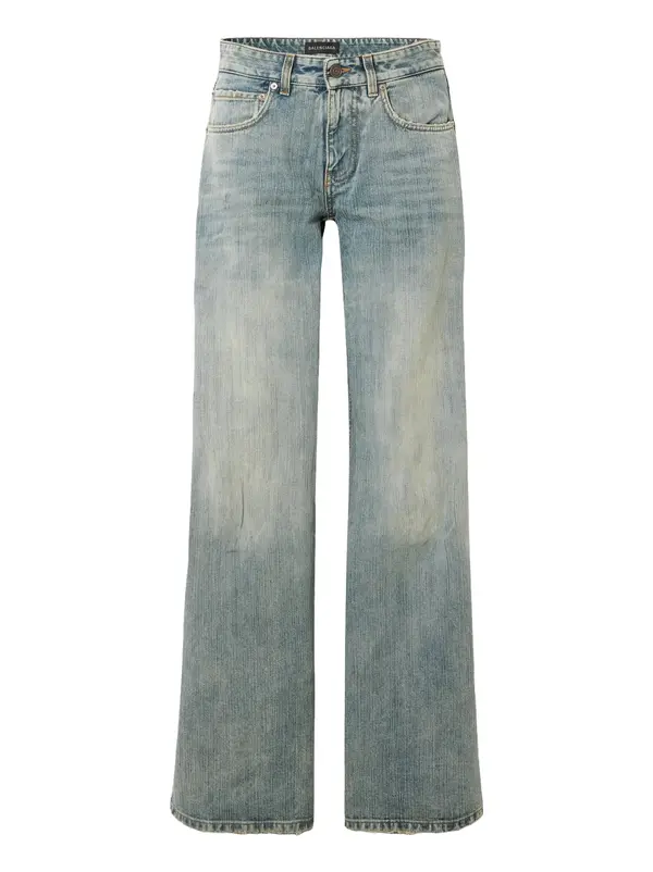 Balenciaga Distressed Mid-rise Wide-leg Jeans - Blue