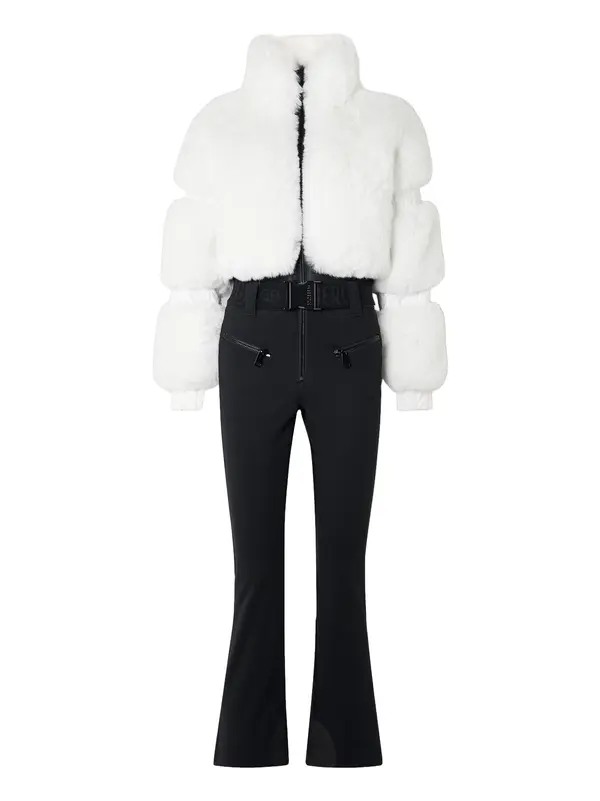 Goldbergh Lieke Belted Faux Fur And Stretch-shell Ski Suit - Black