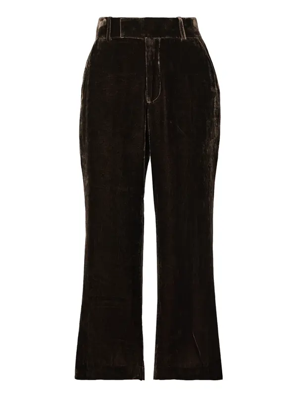 FRAME Cropped Velvet Flared Pants - Brown