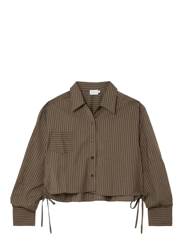 DEIJI STUDIOS Cropped Pinstriped Wool Shirt - Brown