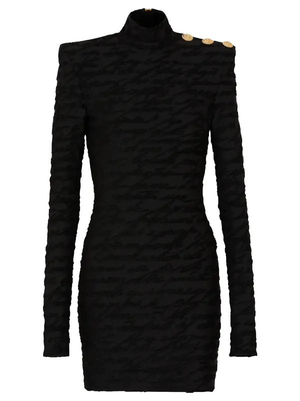 Balmain Monogram-pattern Mini Dress - Black