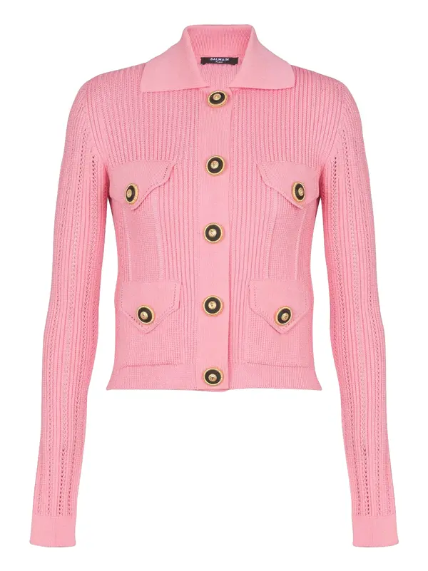 Balmain Logo-embroidered Knit Cardigan - Pink