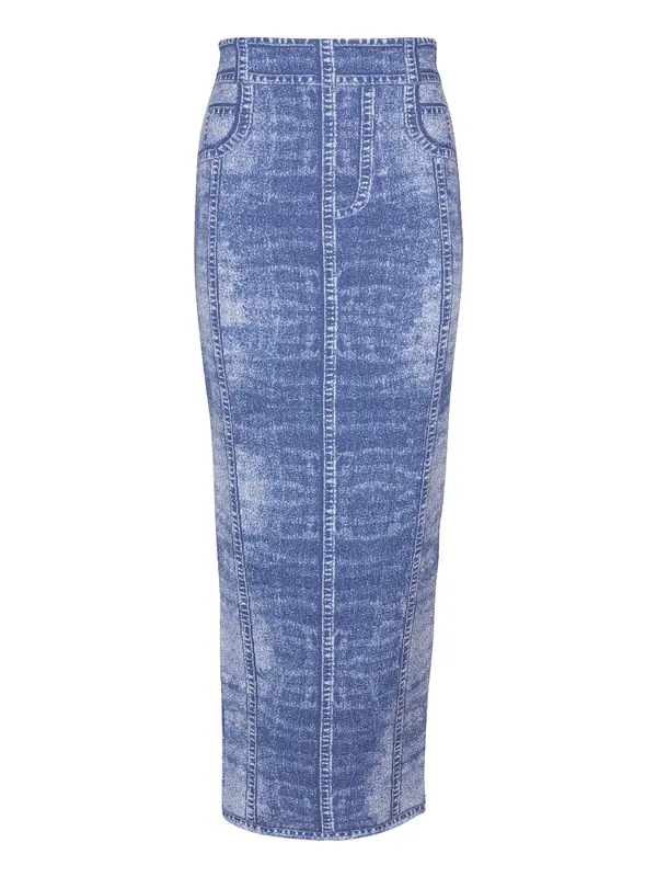 Balmain Denim Midi Skirt - Blue