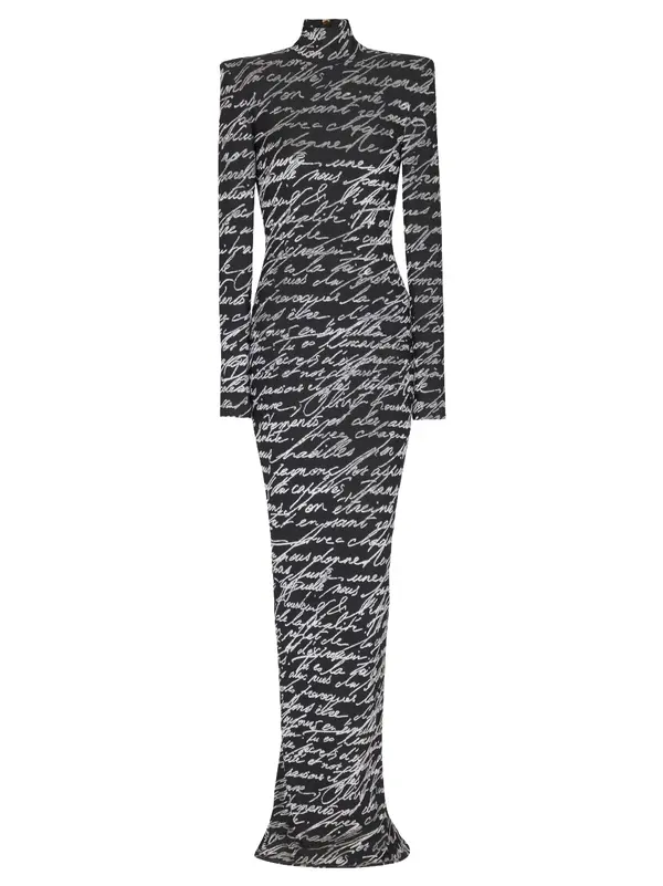 Balmain All-over Slogan-print Maxi Dress - Black