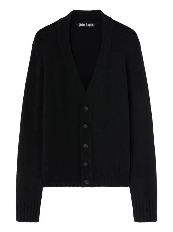 Palm Angels Logo-knit Buttoned Cardigan - Black