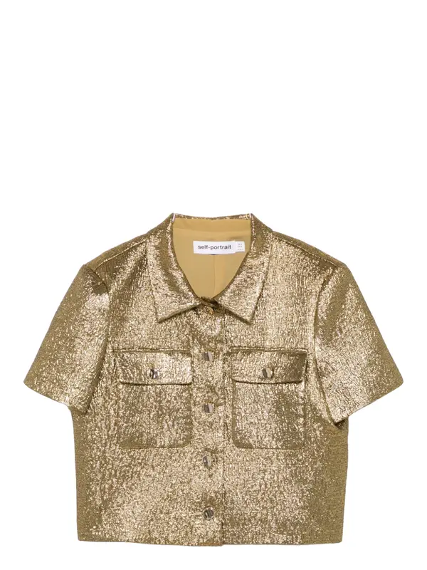 SELF-PORTRAIT Metallic Jacquard Shirt - Gold