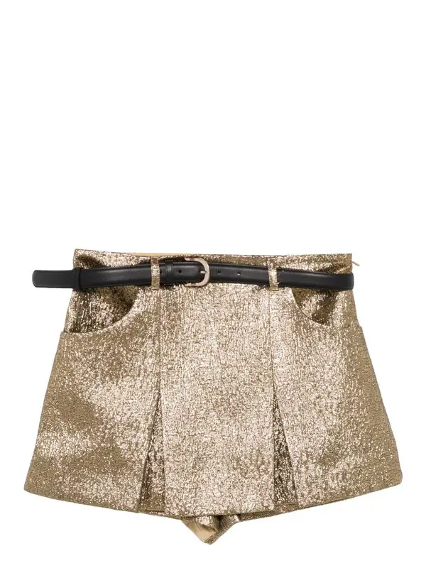 SELF-PORTRAIT Metallic Jacquard Skort - Gold