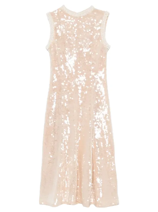 SELF-PORTRAIT Sequin Pearl-trim Midi Dress - Neutrals