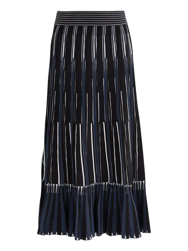 Simkhai Emerie Striped-intarsia Knitted Midi Skirt - Navy