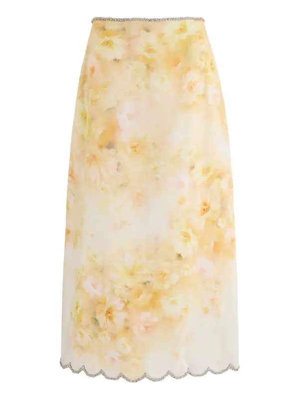 Zimmermann Crush Floral-print Linen Midi Skirt - Multi Floral