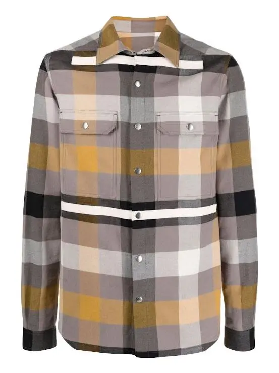 Rick Owens Plaid Print Long Sleeve Outer Shirt Jacket - Yellow