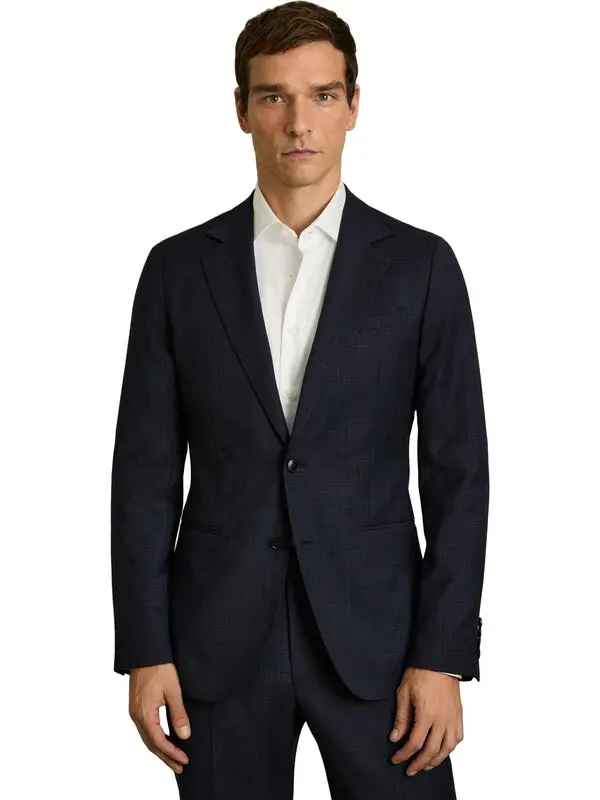 REISS Hatch Slim-fit Single-breasted Textured Wool-blend Suit Blazer - Navy