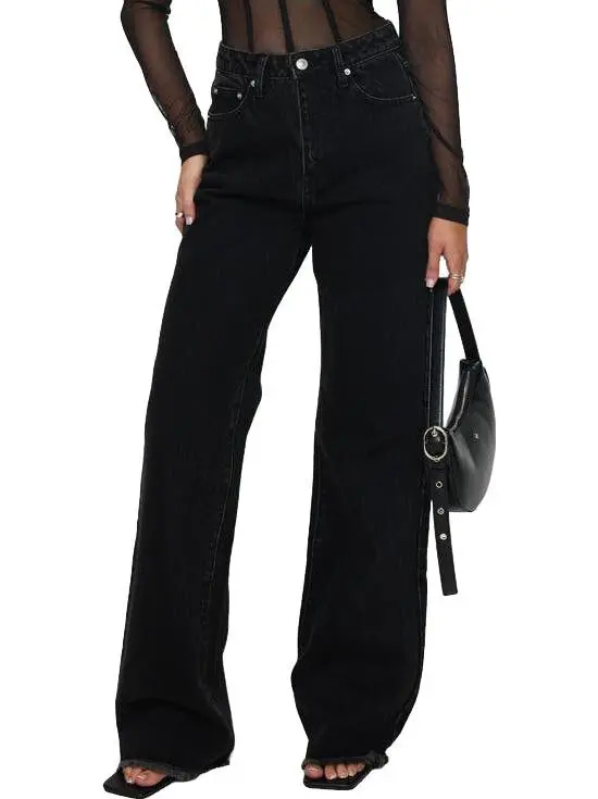 Princess Polly Carey High-waist Wide-leg Jeans - Black