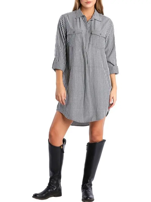 BILLY T Jenifer Linen Blend Shirtdress - Smoke Stripes