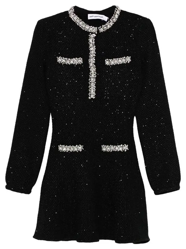 SELF-PORTRAIT Sequin Knit Mini Dress - Black