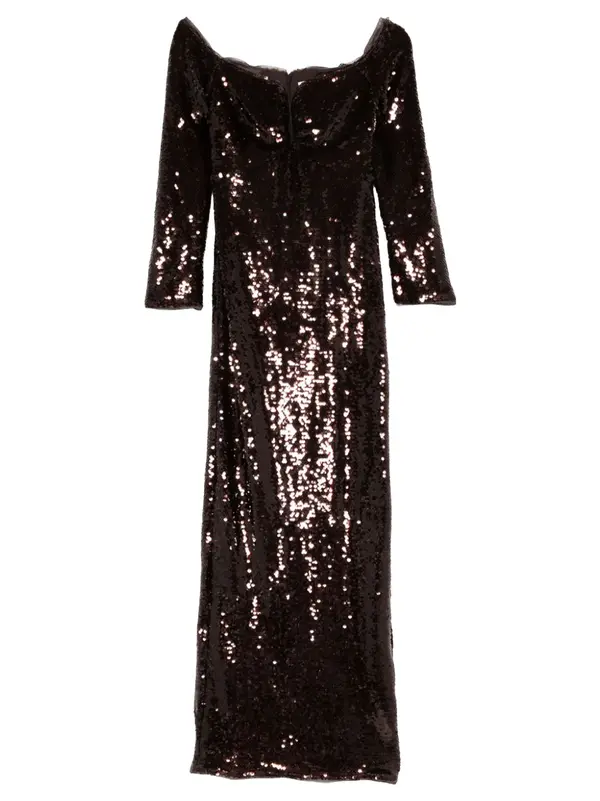 SELF-PORTRAIT Sequin Maxi Dress - Brown