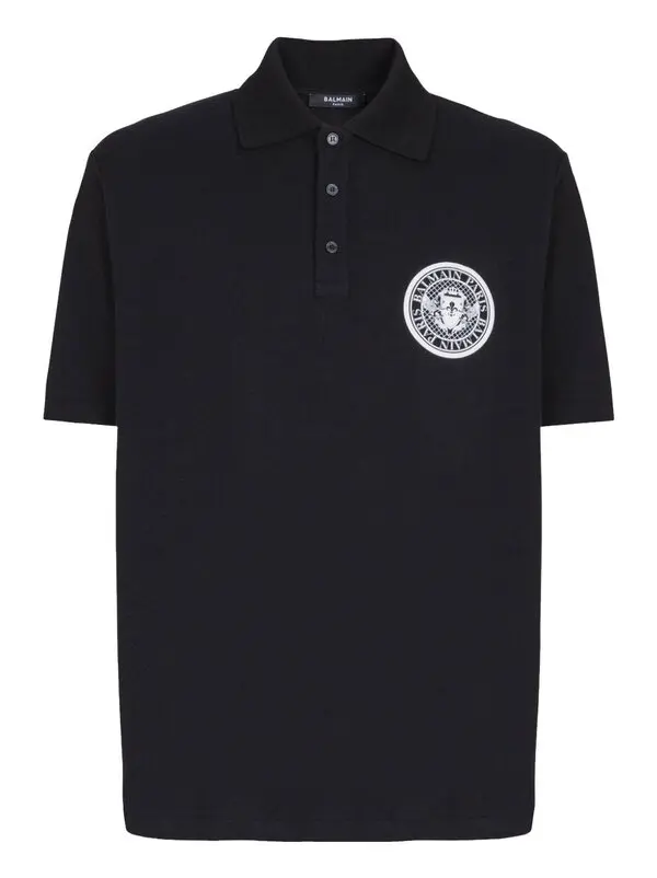 Balmain Coin-print Cotton Polo Shirt - Black