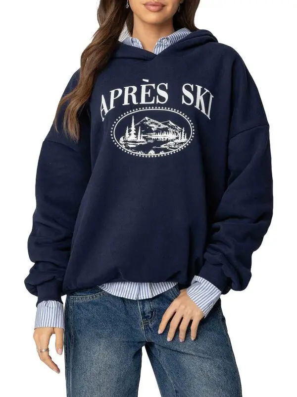 EDIKTED Après Ski Graphic Hoodie - Navy