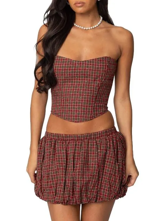 EDIKTED Marlene Plaid Corset Top - Red