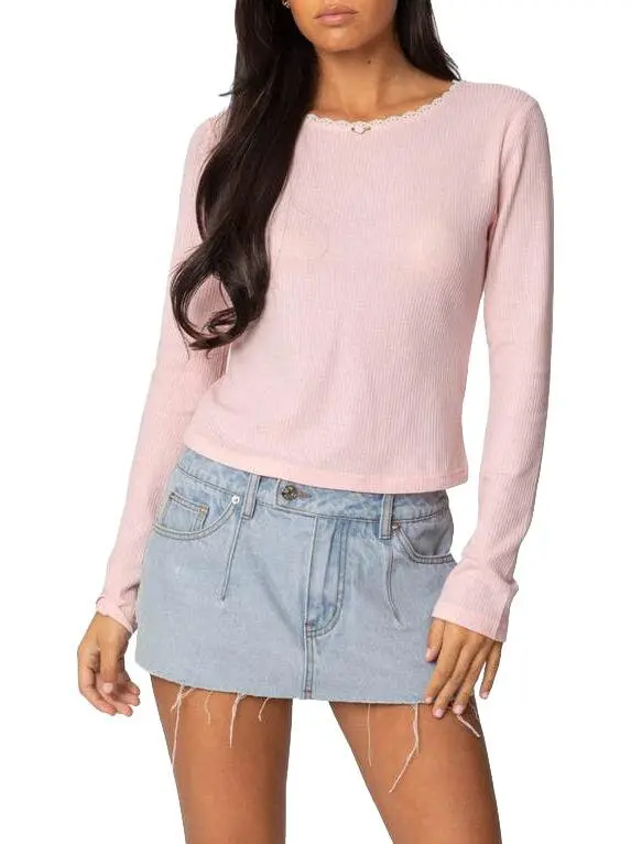 EDIKTED Rosemarie Waffle Knit Long-sleeve Top - Pink