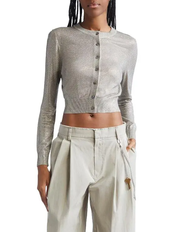 Alexander Wang Crystal Hotfix Crop Cardigan - Champagne