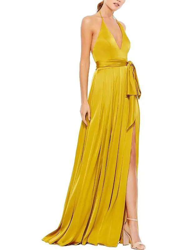 Mac Duggal Ieena Collection Charmeuse Gown - Chartreuse