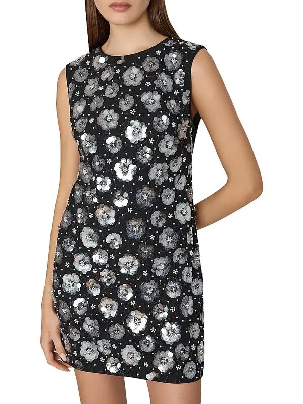 MILLY Ivette Fleur Paillette Shift Dress - Black Multi