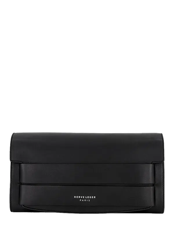 Herve Leger Etta Leather Clutch - Black Silver