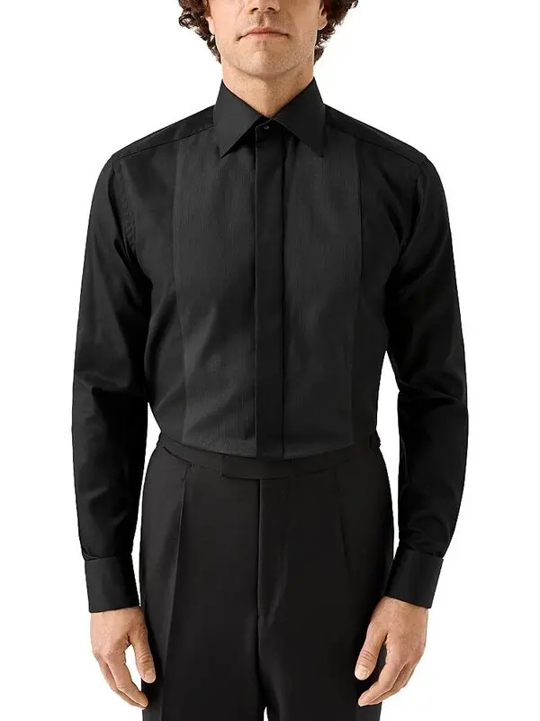 Eton Contemporary Fit Plisse Bib Formal Shirt - Black