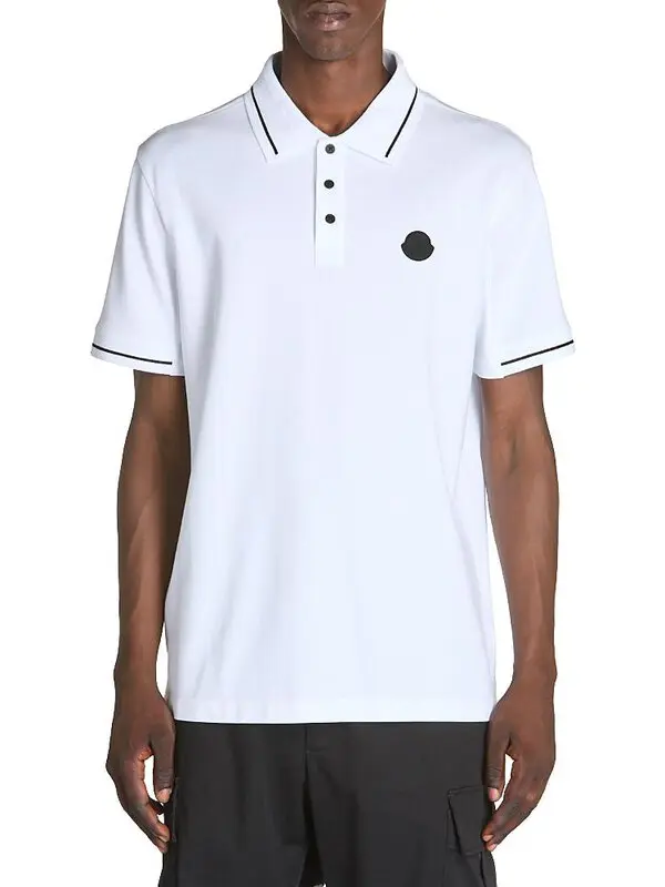Moncler Cotton Logo Patch Tipped Polo Shirt - White