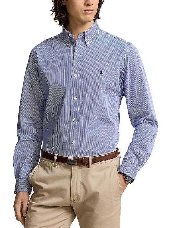 Polo Ralph Lauren Slim Fit Long Sleeve Poplin Button Down Shirt - Blue