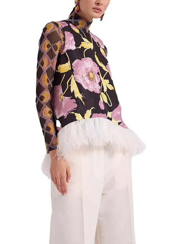 La DoubleJ La Scala Feather-trimmed Top - Sylph Black