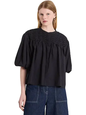 Merlette Meadow Cotton Top - Black
