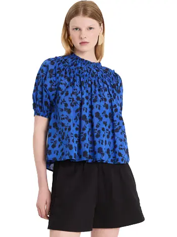 Merlette Menton Voile Top - Cobalt Ink Floral Print