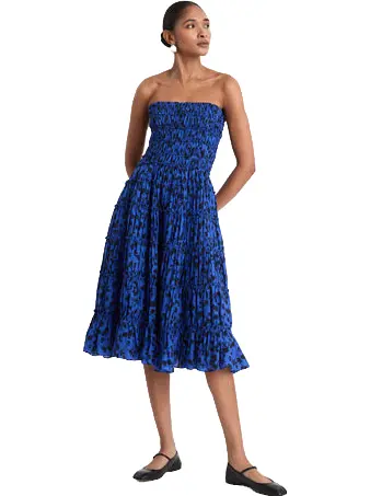 Merlette Galet Strapless Midi Dress - Cobalt Ink Floral Print