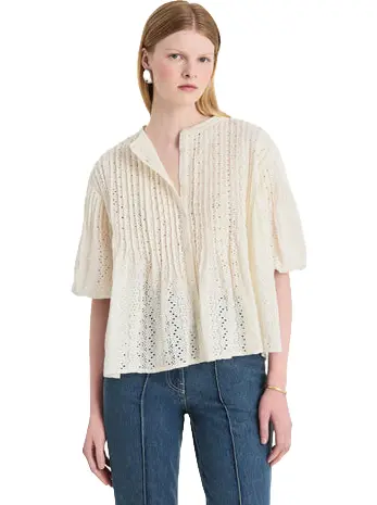 Merlette Roches Cotton Eyelet Top - Ivory