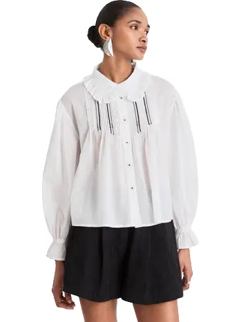 Merlette Capucine Pintuck Pleated Top - White