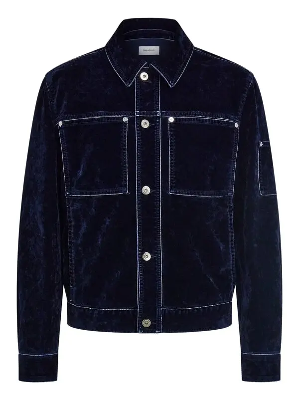 FERRAGAMO Flocked Denim Trucker Jacket - Blue
