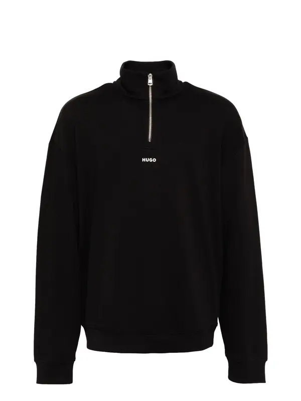 Hugo Zip-neck Logo Print Sweatshirt - Black