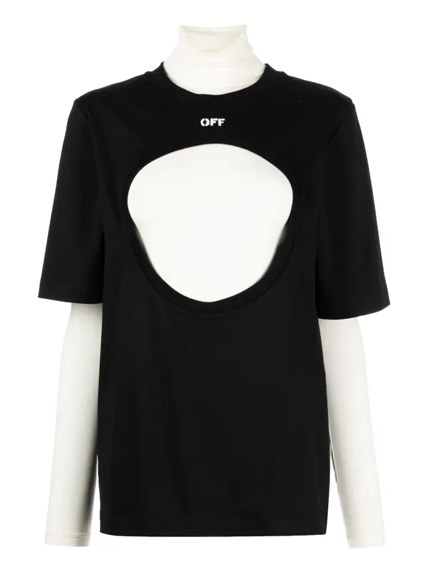 Off-White Layered Cotton T-shirt With Meteor Cut-out Detailing - Black